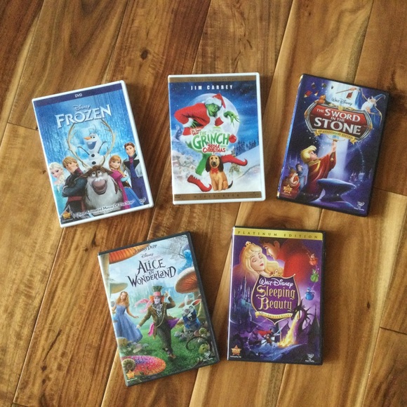Disney | Other | 5 Dvd Set Frozen Grinch Sword Alice Sleeping Beauty ...